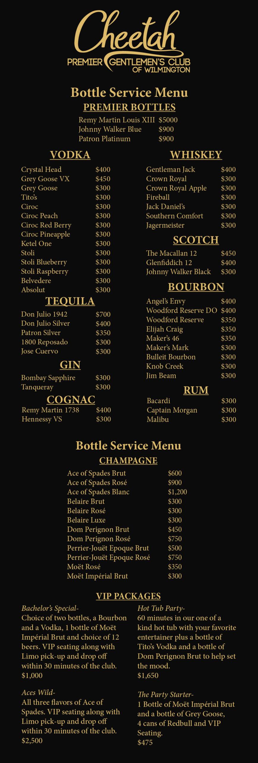 Menu - Cheetah Premier Gentlemen's Club of Wilmington